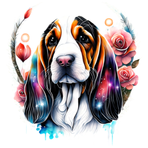 Download Colorful Floral Basset Hound Dog PNG Online - Creative Fabrica
