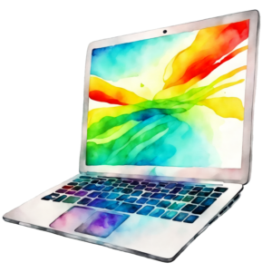 Download Colorful Watercolor Painting on Laptop Screen PNG Online ...