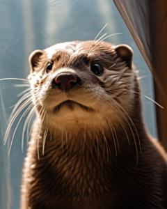 Cute Picture of a Baby Otter in a Puddle with Fall Foliage Behind stock ...