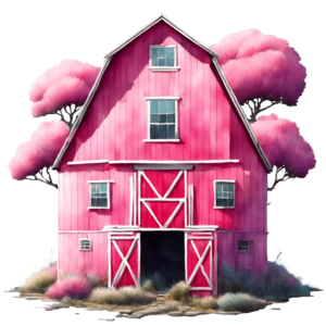 Download Pink Barn with Blossoming Tree PNG Online - Creative Fabrica