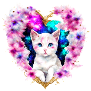 Download White Cat in Heart-shaped Flower Frame PNG Online - Creative ...