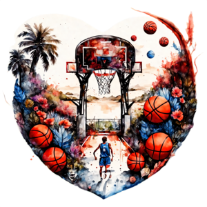 Download Heart-Shaped Basketball Court with Colorful Balls PNG Online ...