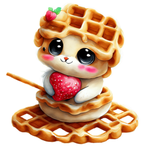 Download Cute Cartoon Cat with Waffles and Strawberry PNG Online ...