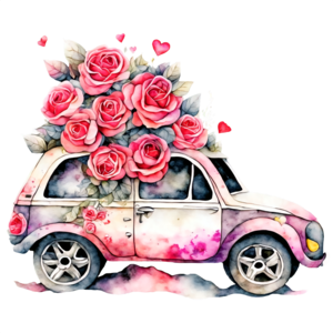 Download Pink Car with Romantic Rose Decorations PNG Online - Creative ...