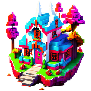 Download Colorful Pixelated House on a Hill PNG Online - Creative Fabrica