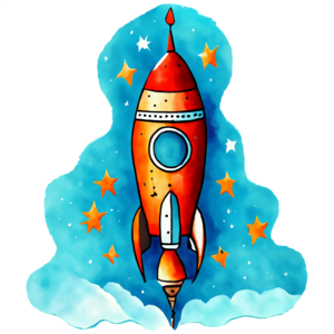Download Orange Rocket Ship Floating in the Clouds PNG Online ...
