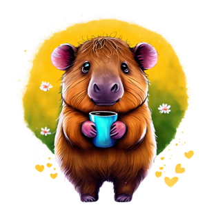 Descarga Feliz Capibara con Té Helado y Flores Coloridas PNG En Línea ...
