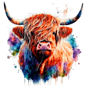 Download Colorful Highland Cow Art PNG Online - Creative Fabrica
