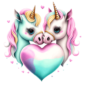Download Adorable Unicorns Kissing in a Heart PNG Online - Creative Fabrica
