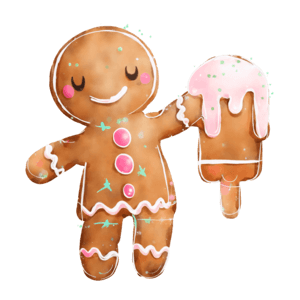 Download Cheerful Gingerbread Man Holding a Festive Ice Cream Popsicle ...